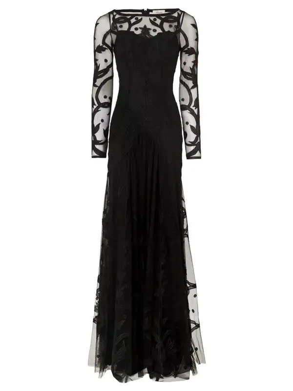 TEMPERLEY LONDON Francine Tattoo Floral-embroidered Tulle Dress - Black