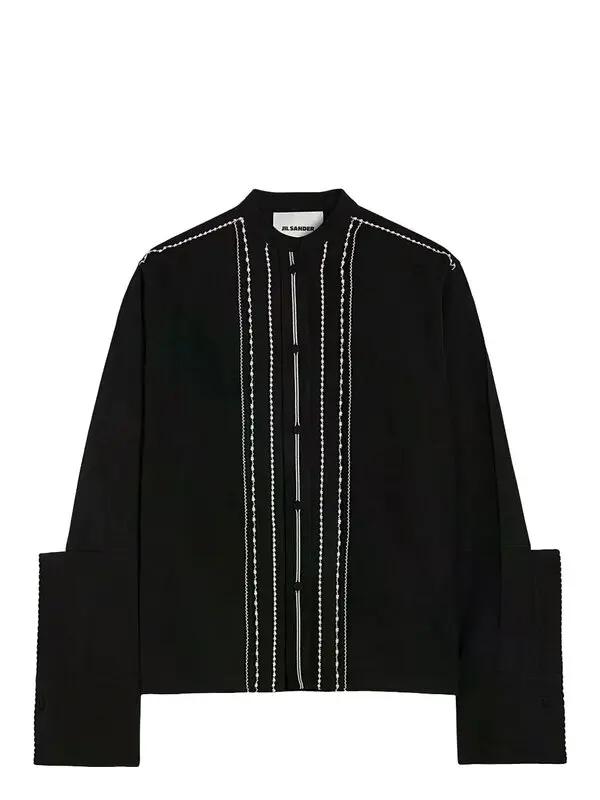 JIL SANDER Embellished Wide-cuff Blouse - Black
