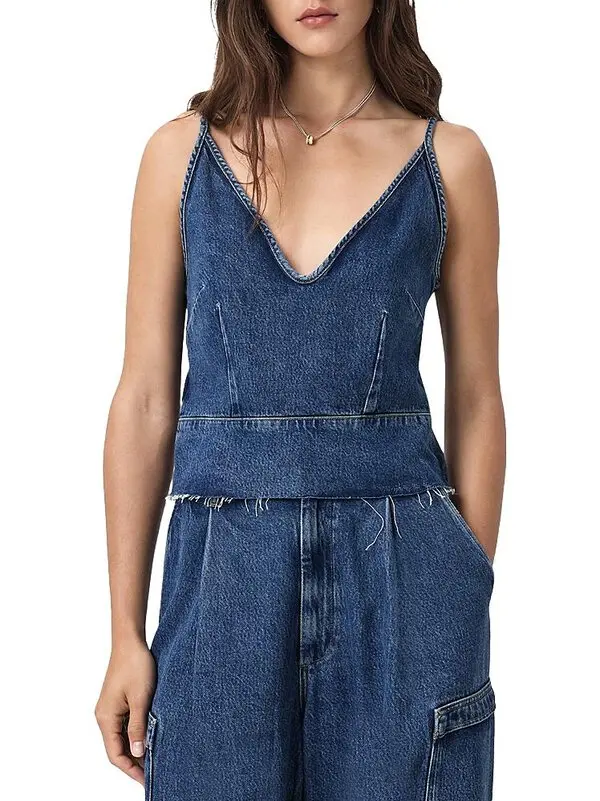ALLSAINTS Lilah Denim Top - Mid Indigo