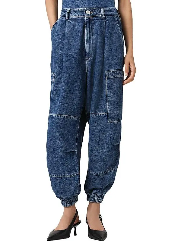 ALLSAINTS Sol Cargo High-rise Cropped Tapered Jeans - Mid Indigo