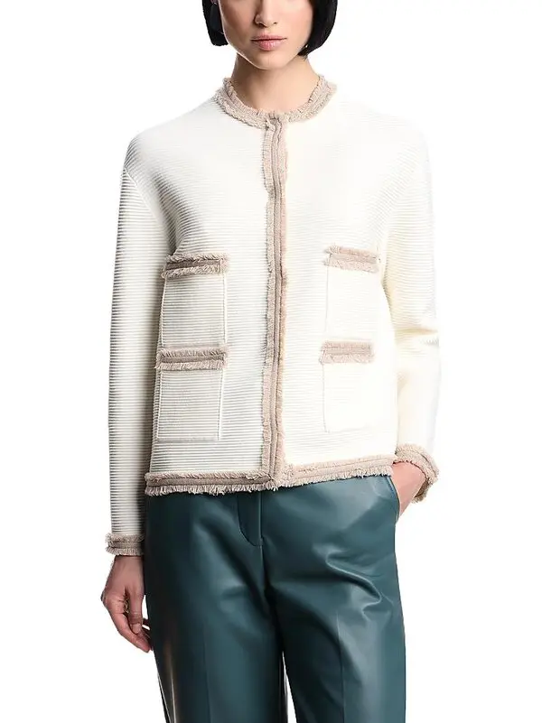Emporio Armani Ottoman Stitch Knit Jacket With Fringe - Off White