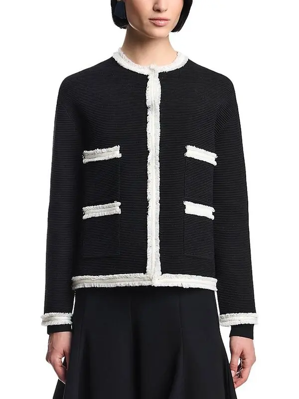 Emporio Armani Ottoman Stitch Knit Jacket With Fringe Hems - Multi