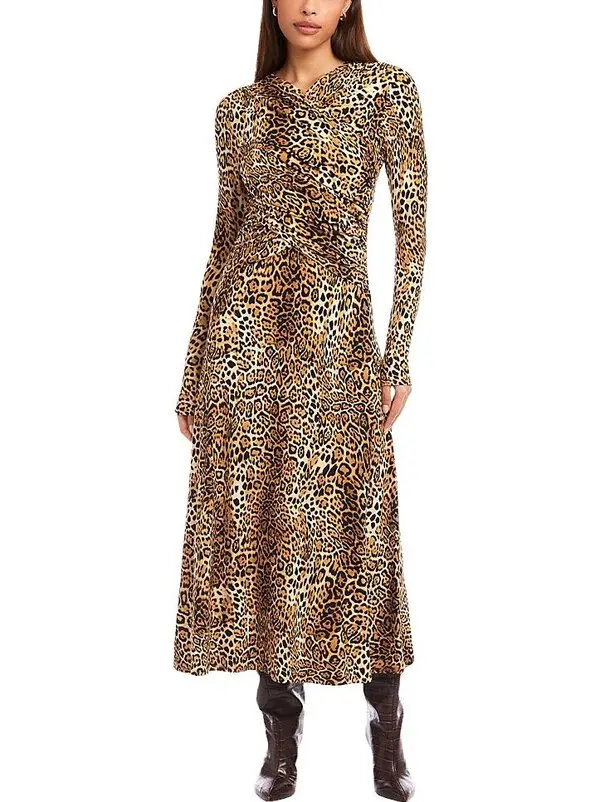 Fifteen Twenty Kourtney Cross Front Midi Dress - Leopard