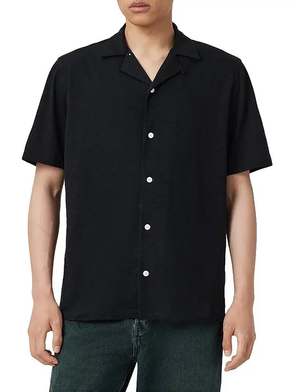 ALLSAINTS Robson Relaxed Fit Short Sleeve Camp Shirt - Black