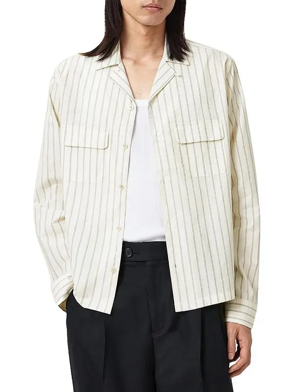 ALLSAINTS Stanley Boxy Fit Long Sleeve Camp Shirt - Soap White