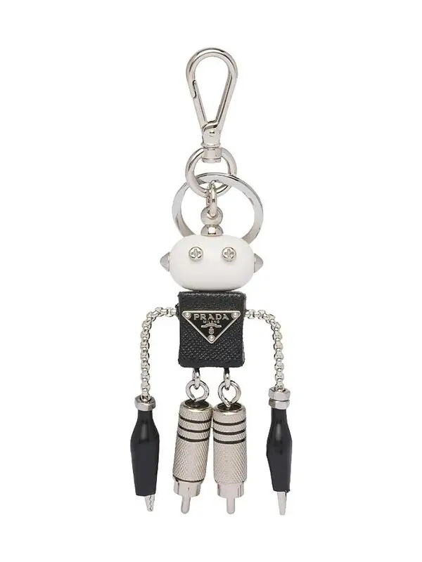 Prada Robot Saffiano Leather Bag Charm - Steel/black
