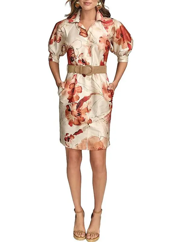 Donna Karan New York Floral Print Shirtdress - Cinnamon Multi