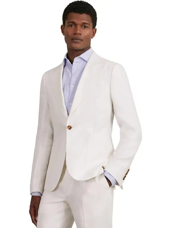 REISS Hamlet Slim Fit Lyocell Linen Single Breasted Suit Blazer - White