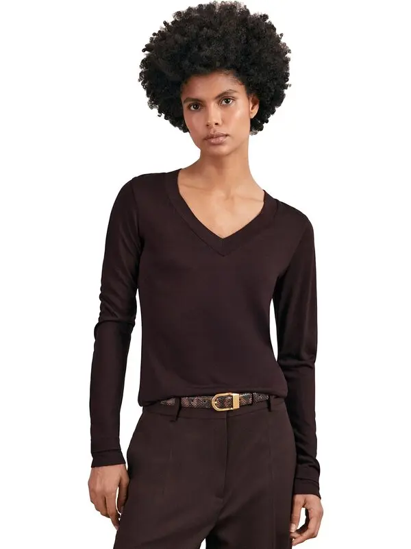 REISS Brady Jersey V-neck Top - Plum
