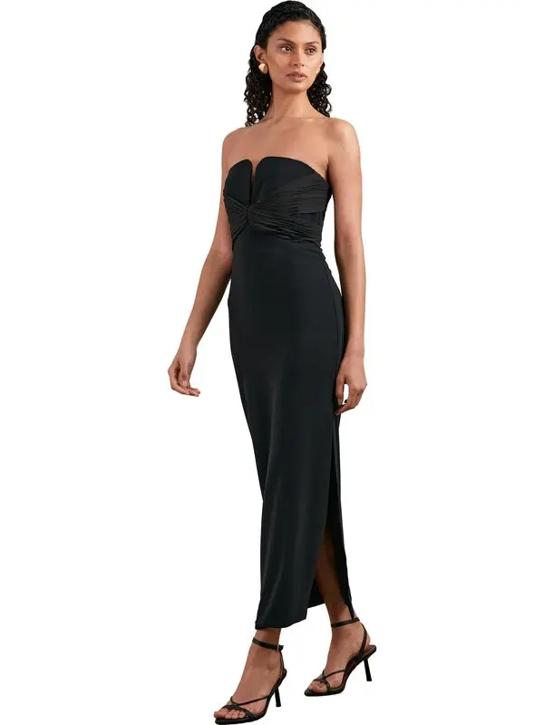 Halston Strapless Crepe Midi Dress - Black