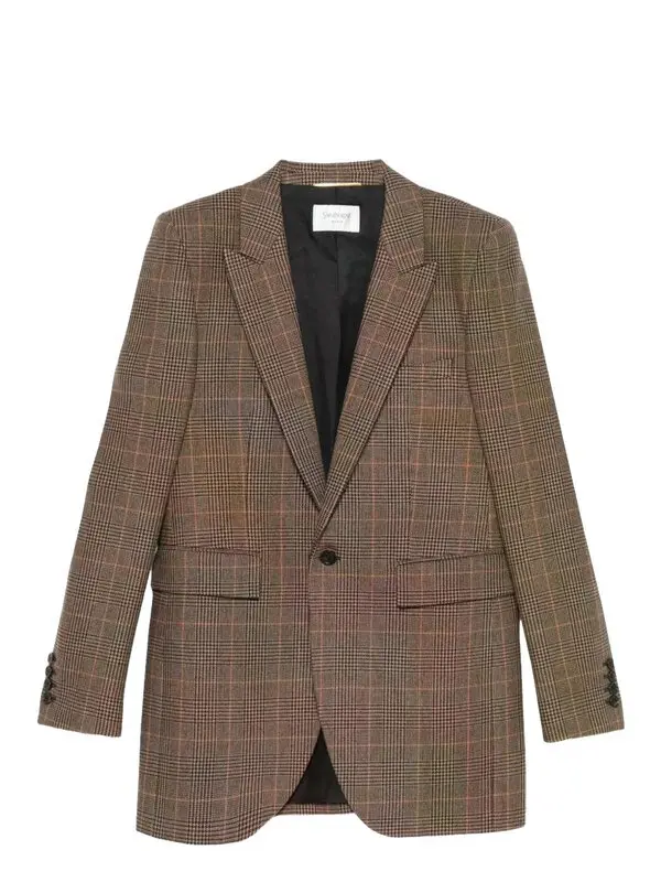 Saint Laurent Checked Single-breasted Blazer - Brown