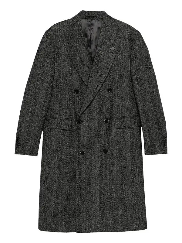LARDINI Herringbone Double-breasted Coat - Black