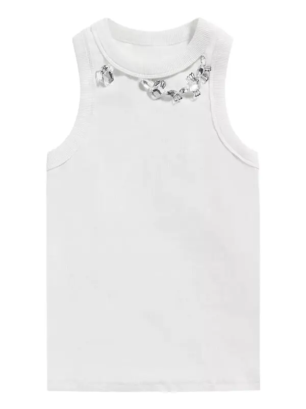 AREA Crystal-embellished Ribbed Tank Top - White