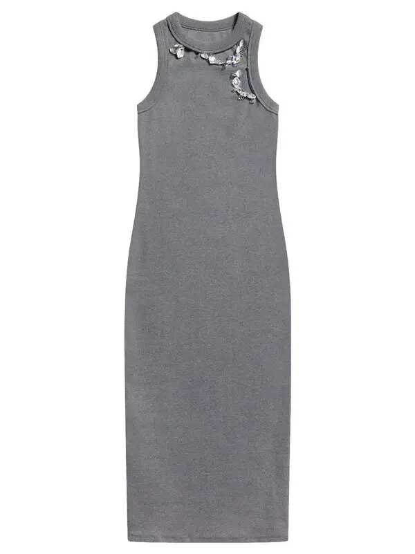 AREA Crystal-embellished Ribbed Midi Dress - Grey