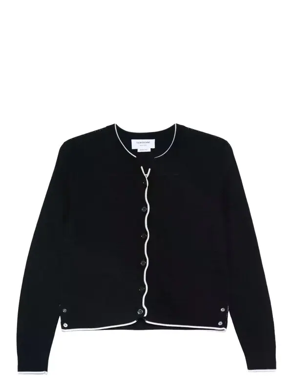 Thom Browne Textured Cardigan With 4-bar Stripes - Blue