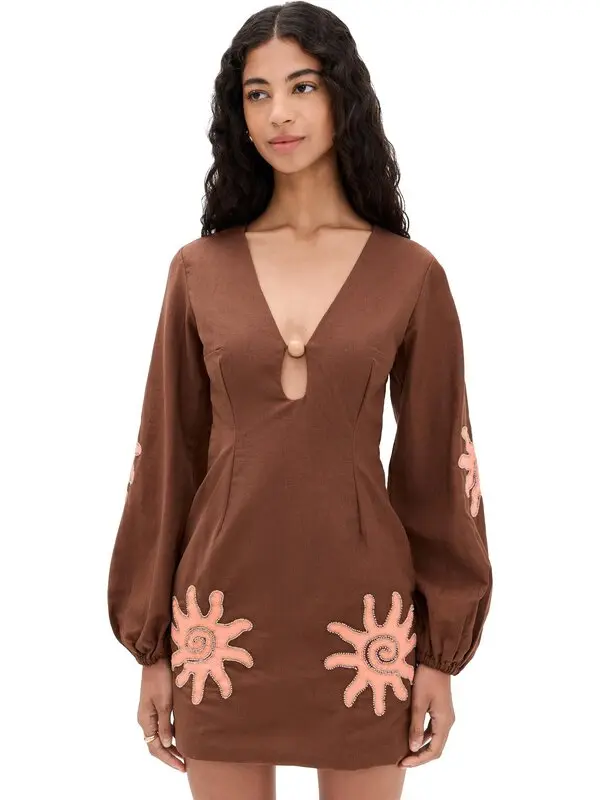 THE WOLF GANG Sueno Long Sleeve Mini Dress - Cocoa