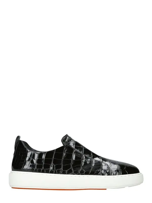 Santoni Clean Icon 2.0 Crocodile Slip-on Sneakers - Black