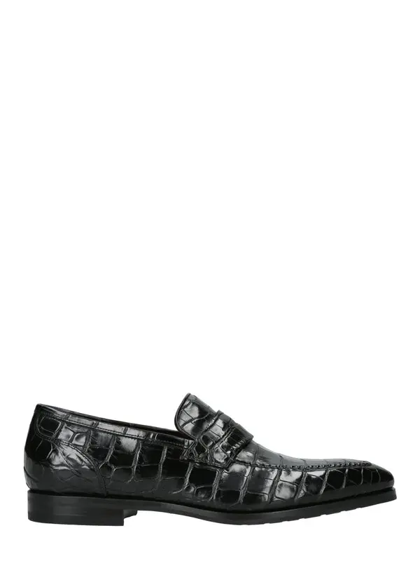 Santoni Crocodile Leather Derby Loafers - Black