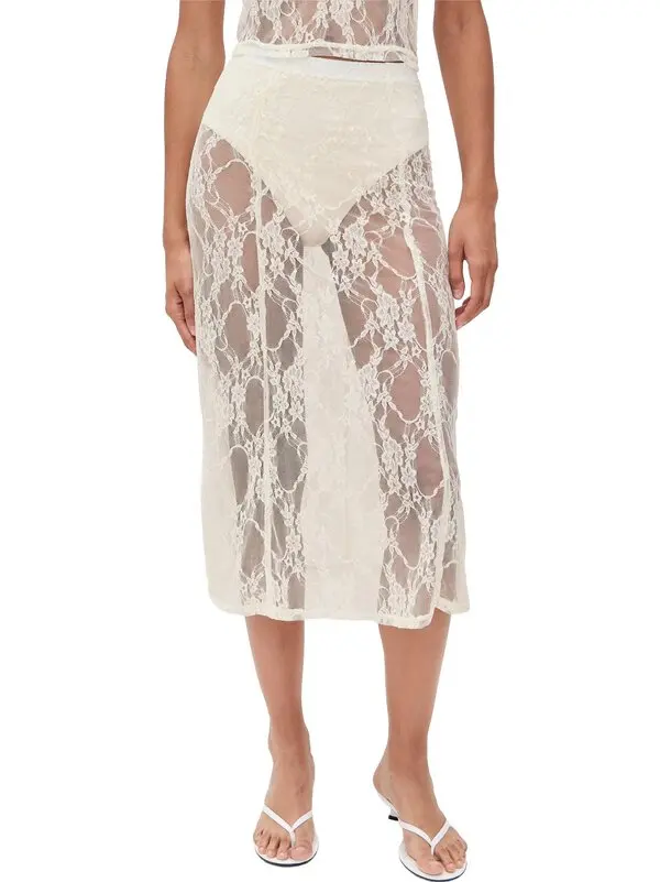 LE BOP Floral Lace Skirt - Ivory
