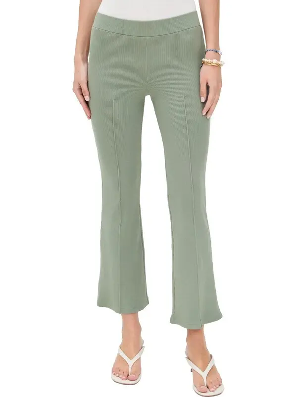 Donni. Ribbed Knit Kick Flare Pants - Dill