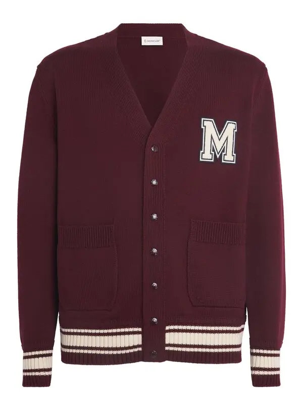 Moncler Virgin Wool Monogram Cardigan - Burgundy