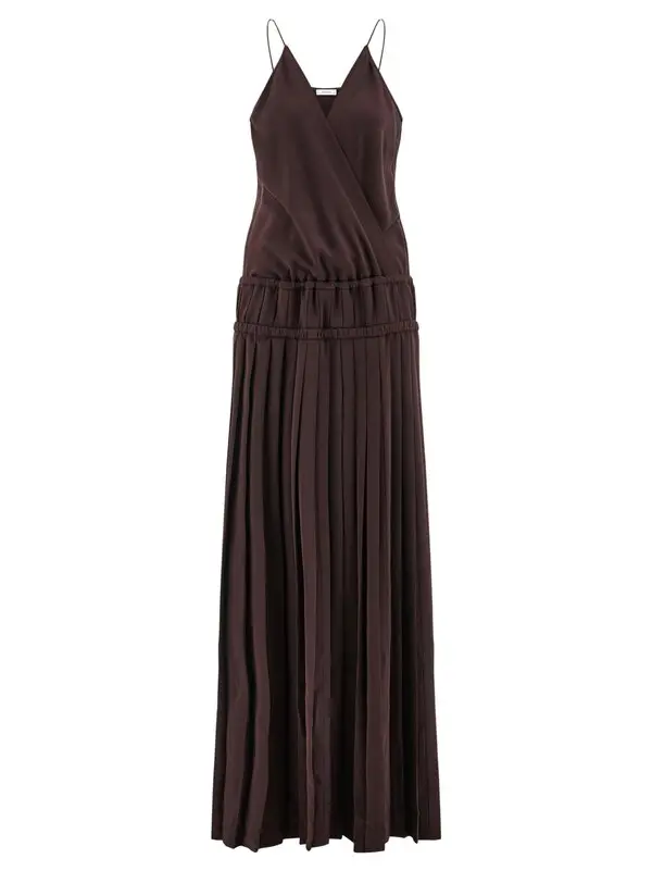 FERRAGAMO Long Dress With Pleated Skirt - Brown