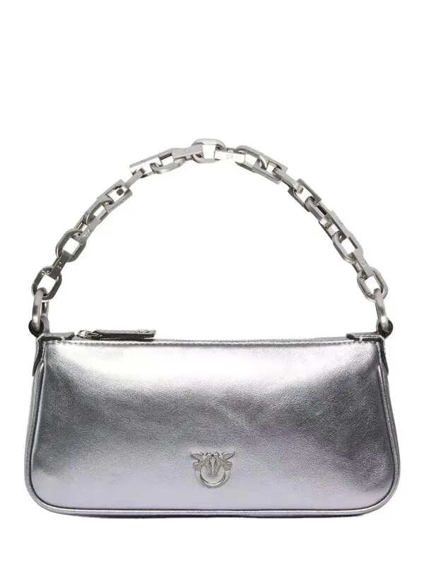 Pinko Chain-link Leather Shoulder Bag - Silver