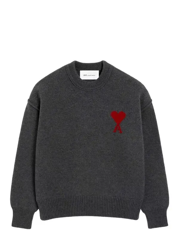 AMI Paris De Coeur Crew Neck Wool Sweater - Grey