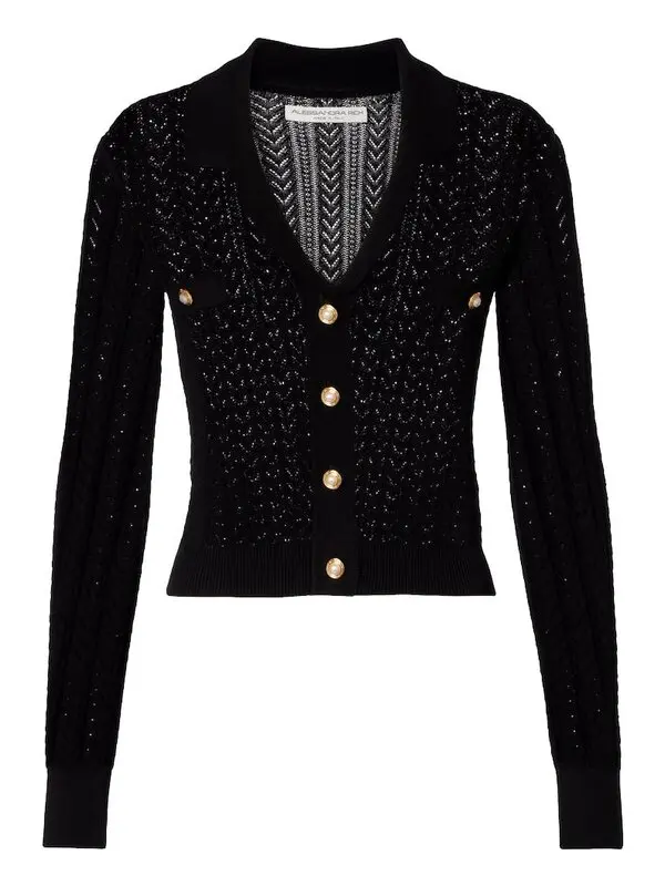 Alessandra Rich Pointelle Cotton And Cashmere Cardigan - Black