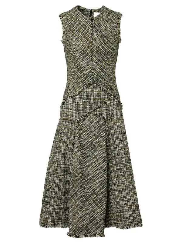 Erdem Draped Tweed Midi Dress - Green