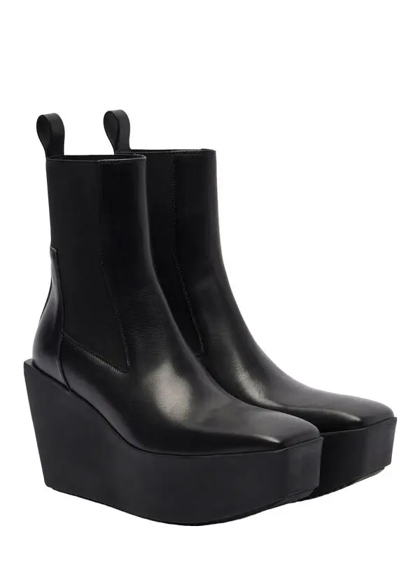 Rick Owens Beatle Leather Platform Ankle Boots - Black