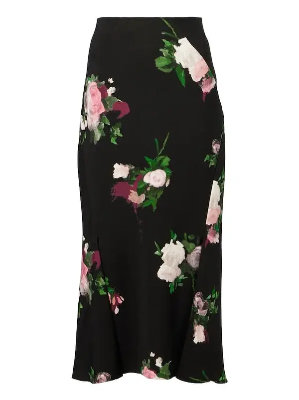 Erdem Floral Print Midi Skirt - Black