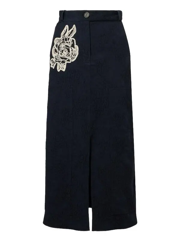 Erdem Floral Cotton-blend Jacquard Midi Skirt - Blue