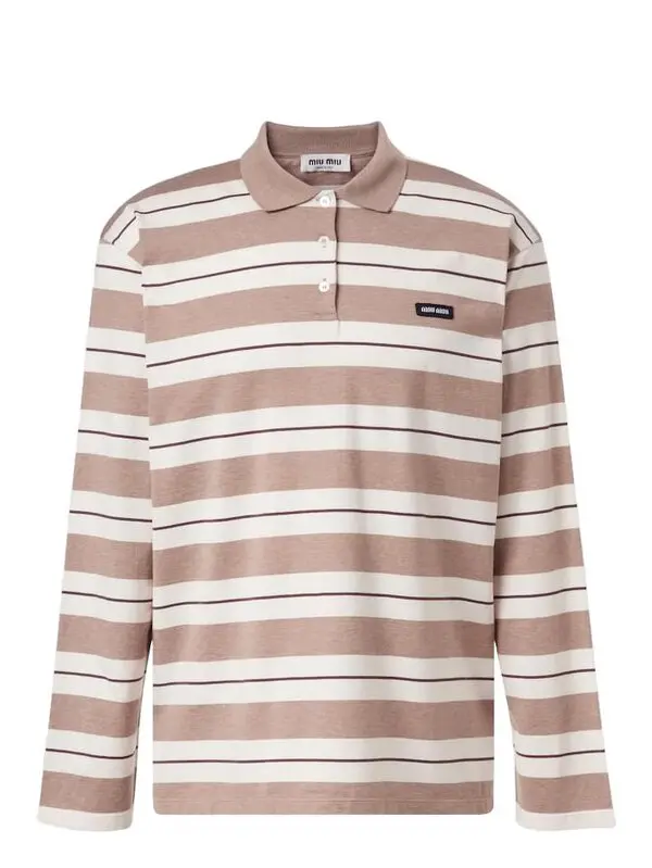 Miu Miu Striped Cotton Jersey Polo Shirt - Beige