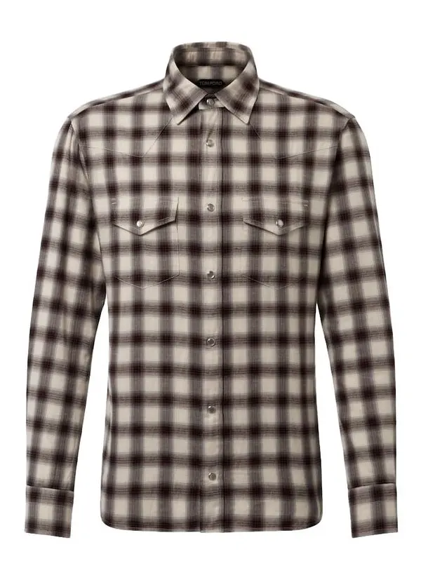 TOM FORD Checked Cotton-blend Shirt - Brown