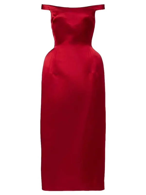 Magda Butrym Off-shoulder Silk Satin Midi Dress - Red
