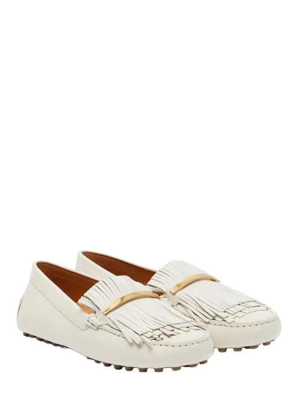 TOD'S Gommino Fringed Leather Driving Shoes - White