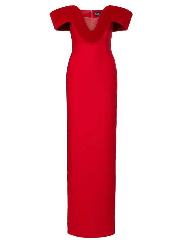 David Koma Velvet-trimmed Wool-blend Gown - Red