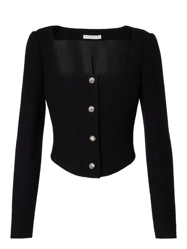 Alessandra Rich Wool-blend Bouclé Jacket - Black