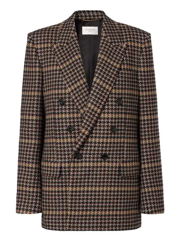 Saint Laurent Houndstooth Double-breasted Wool Blazer - Multicoloured