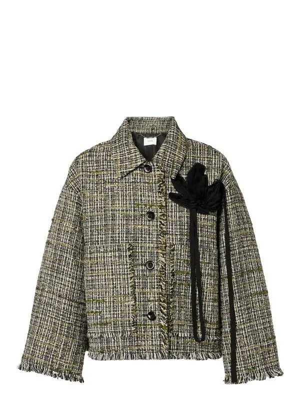 Erdem Floral-appliqué Tweed Jacket - Green