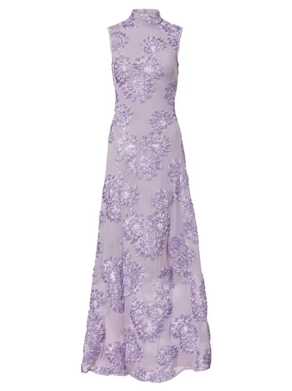Remain Birger Christensen Floral Embroidered Mesh Maxi Dress - Purple