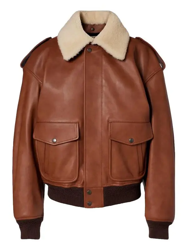 Saint Laurent Shearling-trimmed Leather Bomber Jacket - Brown