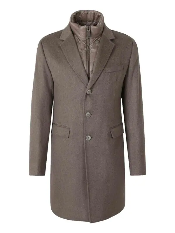 Herno Wool Coat With Padded Inner Vest - Beige