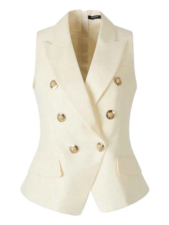 Balmain Double-breasted Vest - Beige