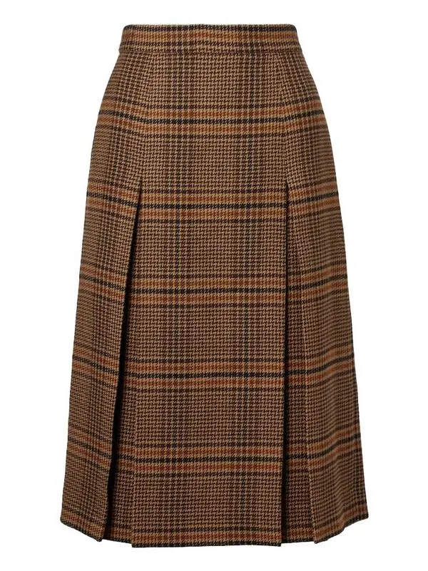Saint Laurent Prince Of Wales Check Wool Midi Skirt - Multicoloured