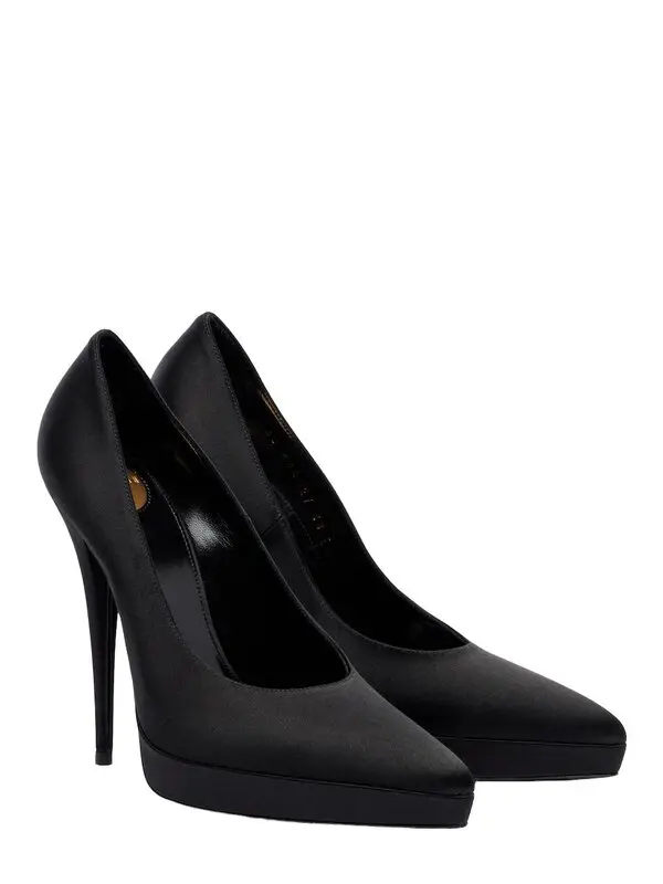 Saint Laurent Lisa 110 Satin Platform Pumps - Black