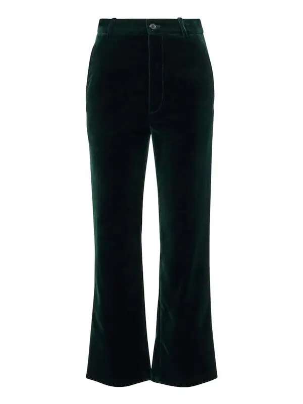 Saint Laurent Cotton Velvet Straight Pants - Green
