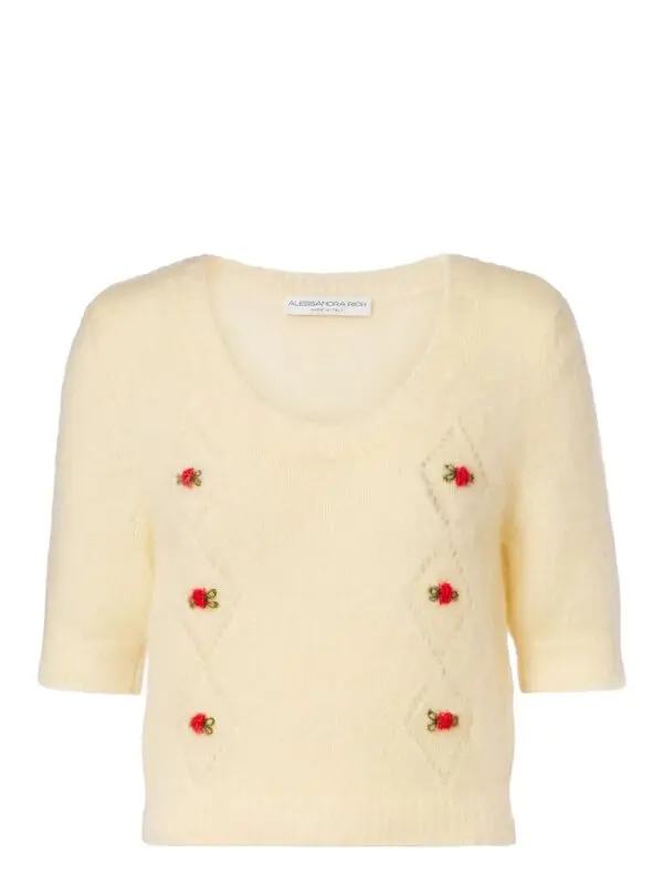Alessandra Rich Embroidered Mohair-blend Sweater - Yellow