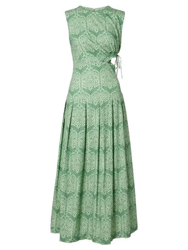 Agua Bendita Otoño Printed Cotton-blend Maxi Dress - Green